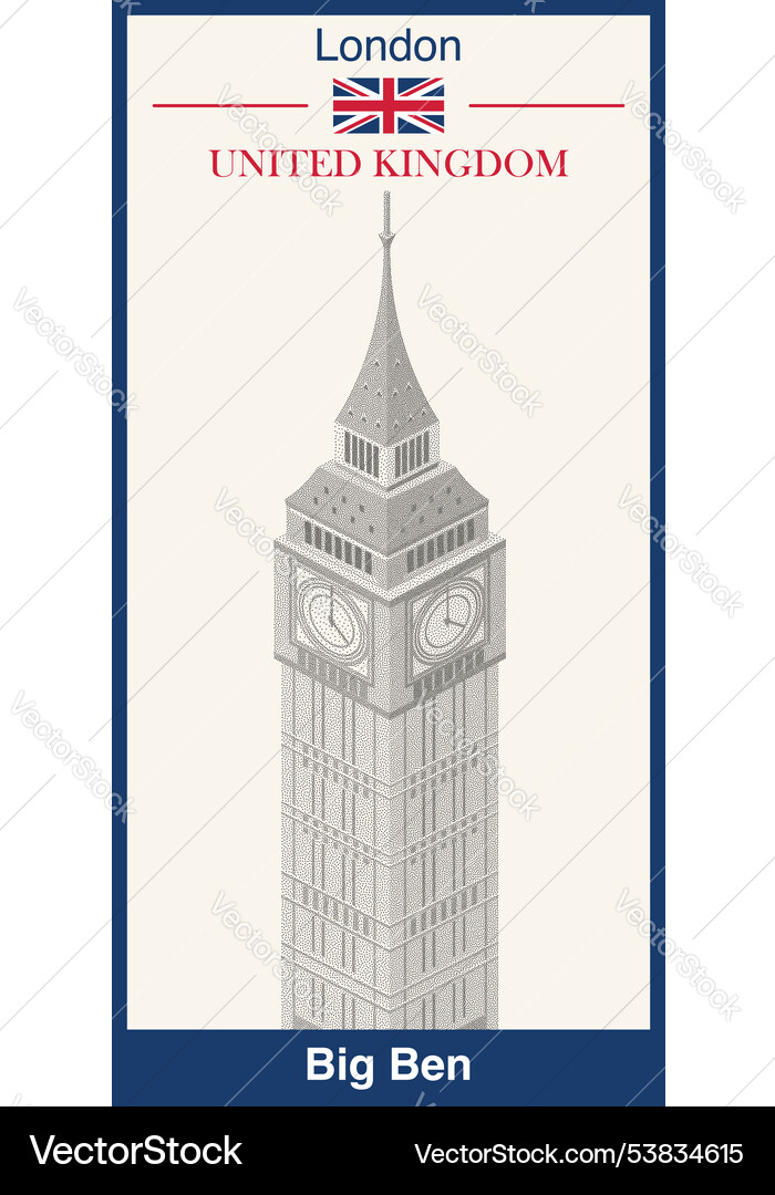 Big ben isometric made with stipple texture Vector Image