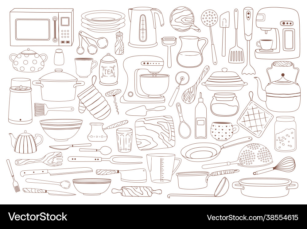 Doodle kitchenware hand drawn cooking and baking Vector Image