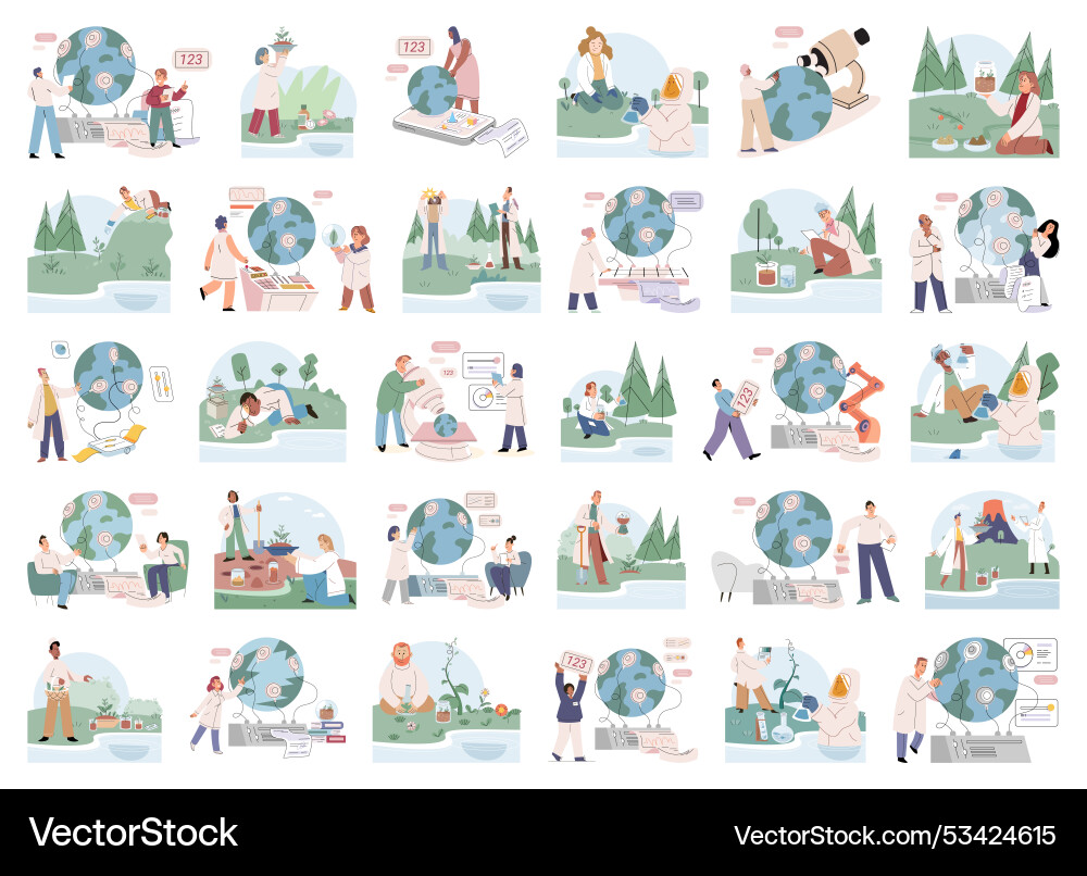 Science scientists examine various factors Vector Image
