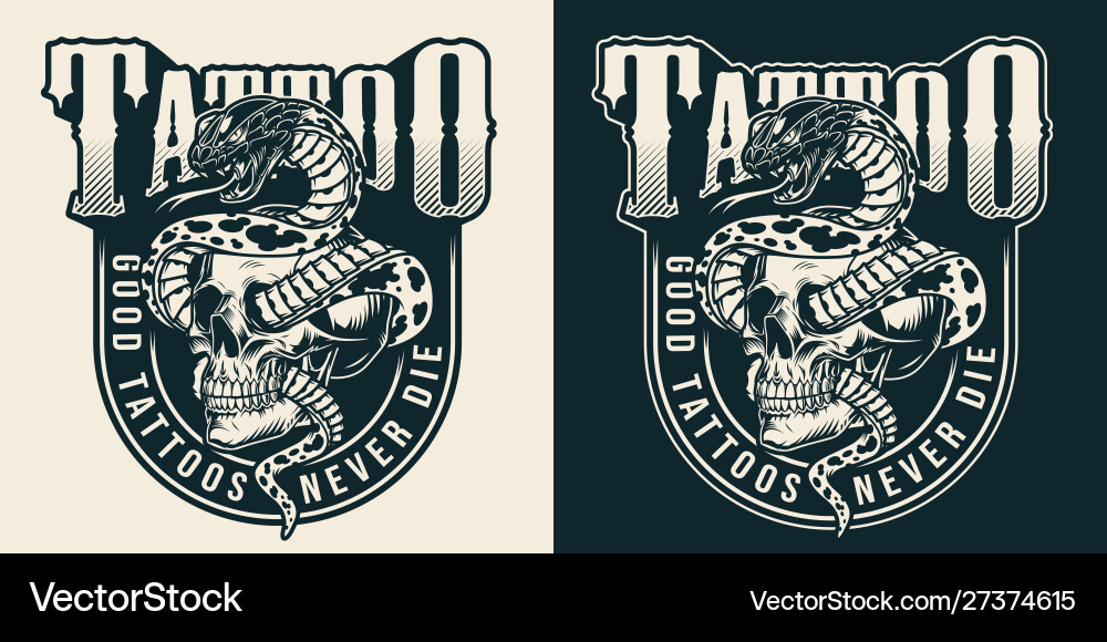 Snake & Skull Tattoo Emblem Royalty Free Vector Image
