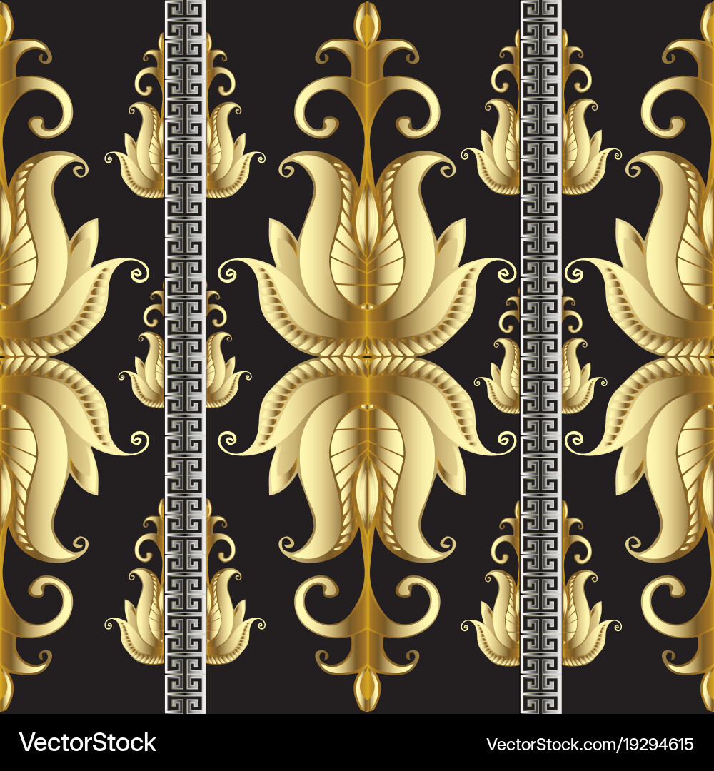 Striped floral gold meander seamless pattern Vector Image