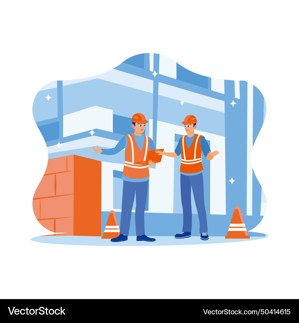 Two structural engineers inspect a commercial Vector Image