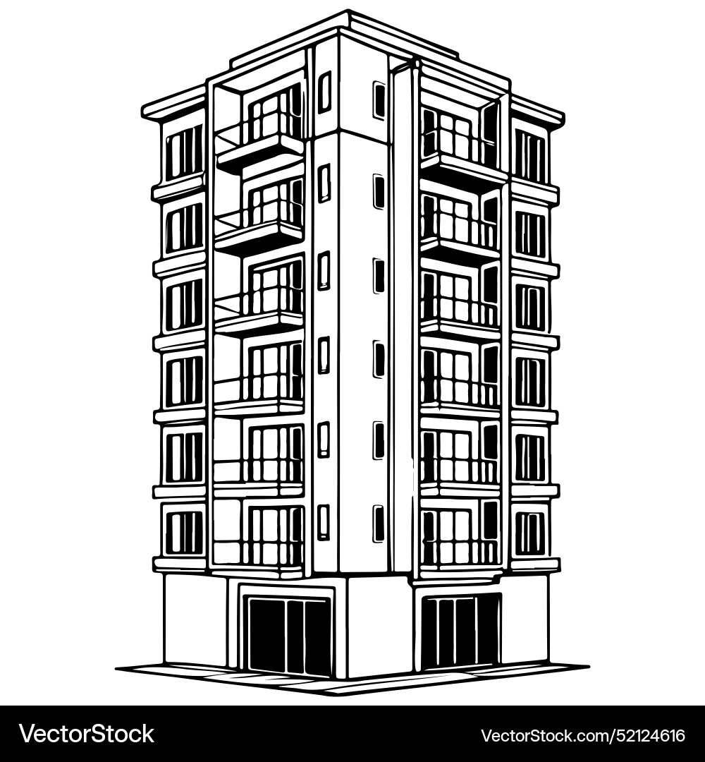 Apartments drawing realistic hand line Royalty Free Vector