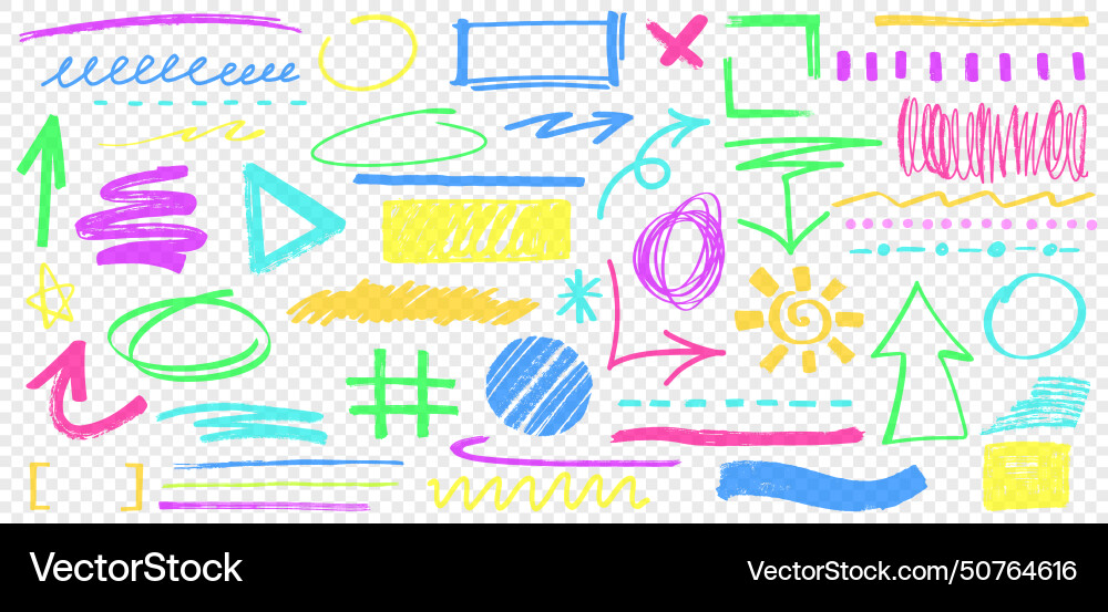 Hand drawn colorful highlighter marker pen lines Vector Image