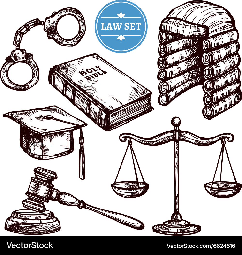 Hand drawn law set Royalty Free Vector Image - VectorStock