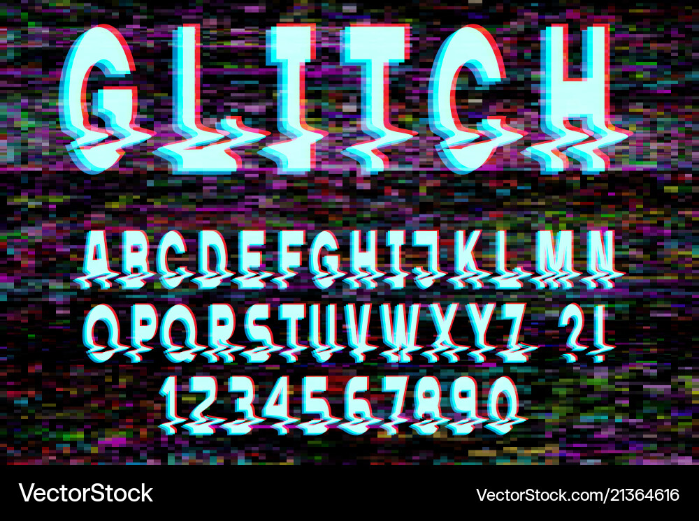 Trendy glitch distorted font letters and numbers Vector Image