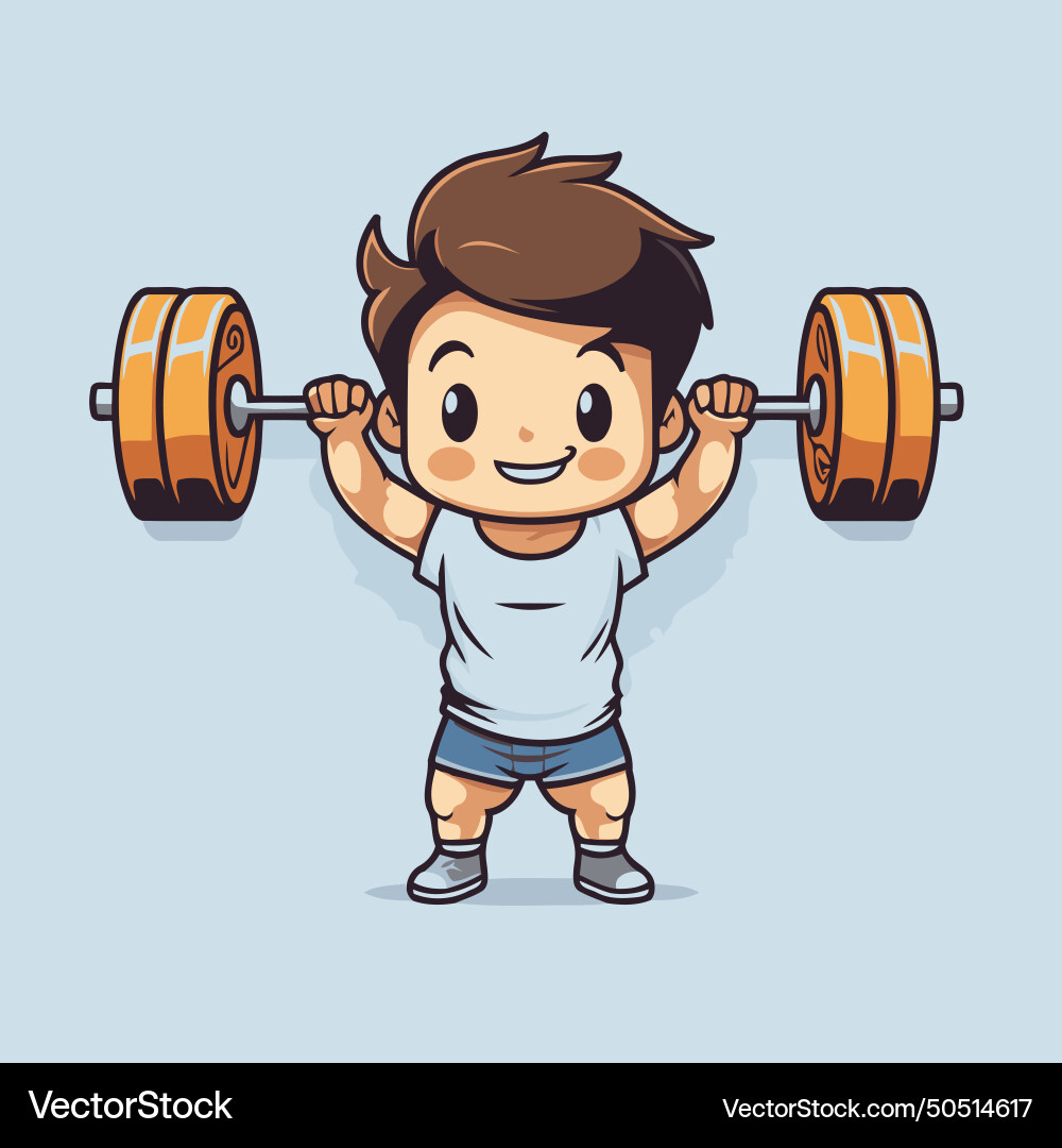 Cartoon boy lifting barbell over blue background Vector Image