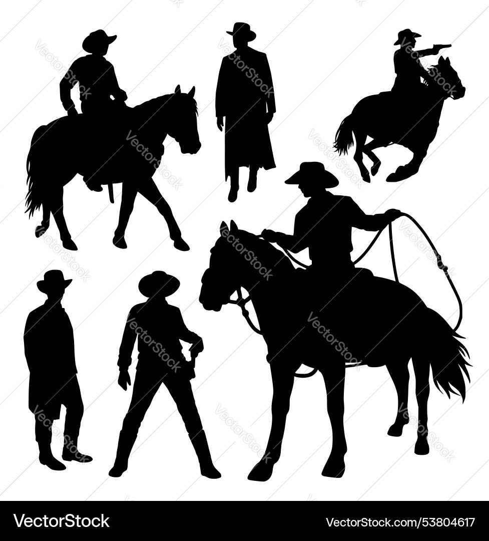 Cowboy action pose black silhouette Royalty Free Vector