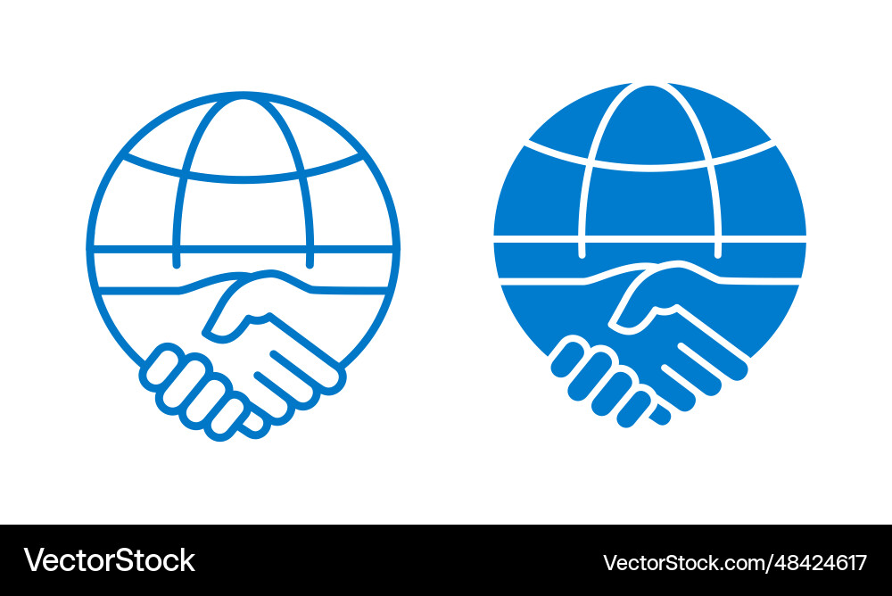 Handshake with globe icons on white background Vector Image