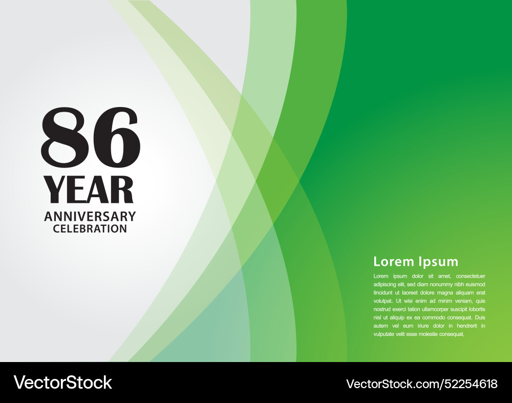 86 year anniversary celebration logotype on green Vector Image