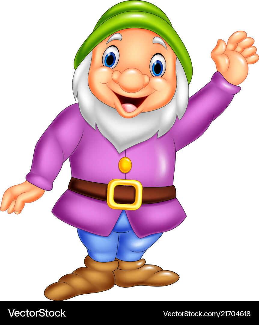 Cartoon happy dwarf waving Royalty Free Vector Image