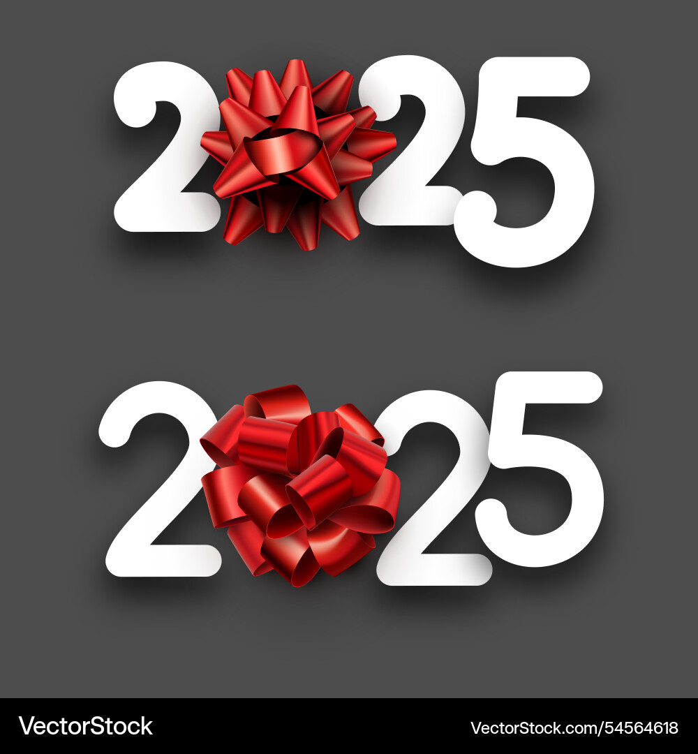 Festive 2025 design with red gift bows on dark Vector Image