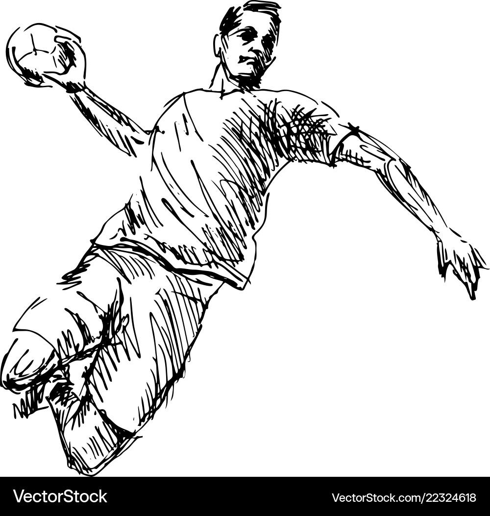 Hand sketch handball player Royalty Free Vector Image