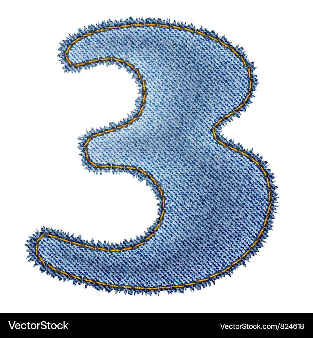 Jeans alphabet denim number 3 Royalty Free Vector Image