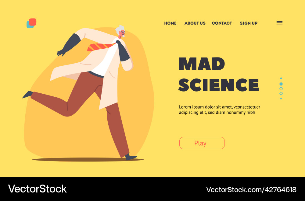 Mad science landing page template crazy professor Vector Image