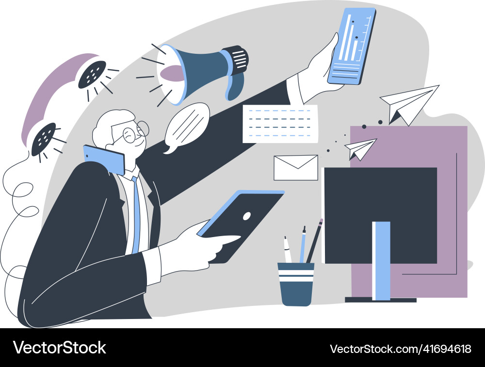 Multitasking boss or director talking via phone Vector Image