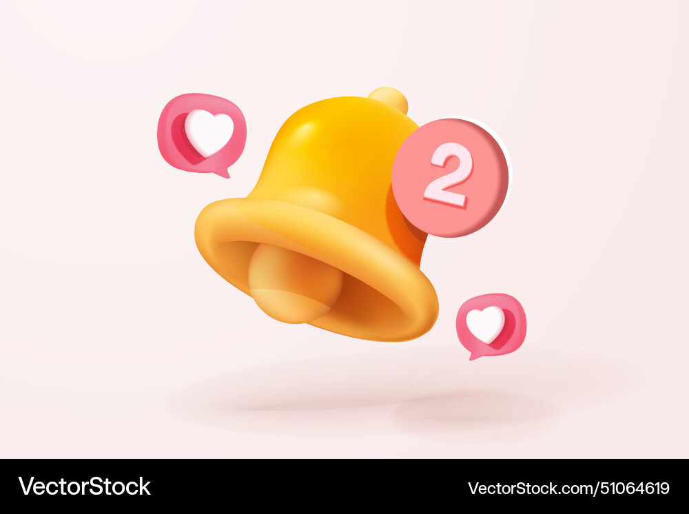 3d minimal notification bell icon with push Vector Image 3d minimal notification bell icon with push Vector Image