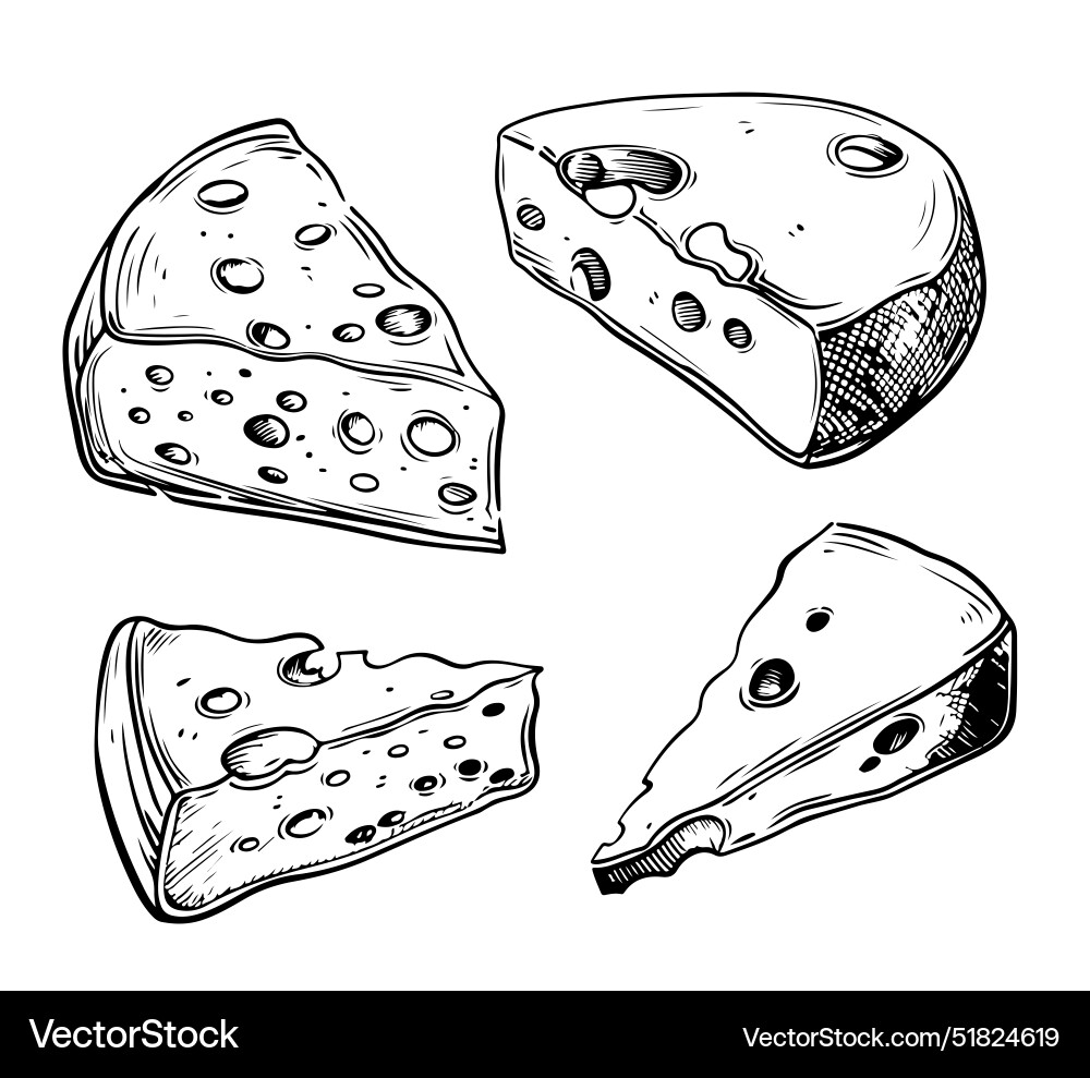 Cheese sketch set doodle collection Royalty Free Vector