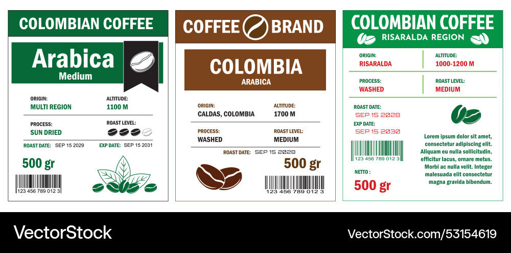 Colombian coffee labels template - robusta blend – Royalty-Free Vector ...