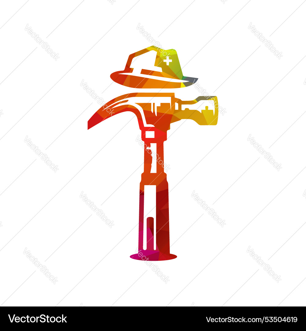 Colorful abstract hammer with hard hat icon design