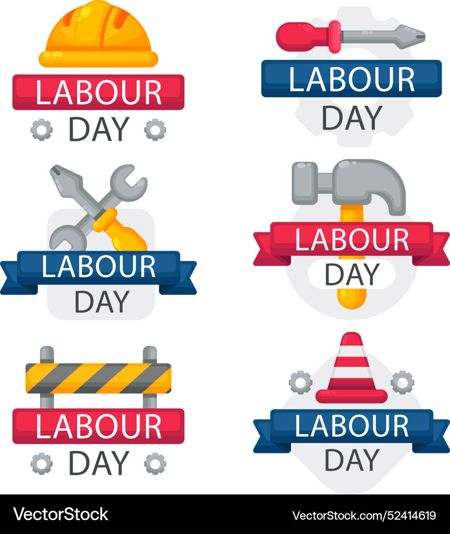 Flat labour day label pack Royalty Free Vector Image