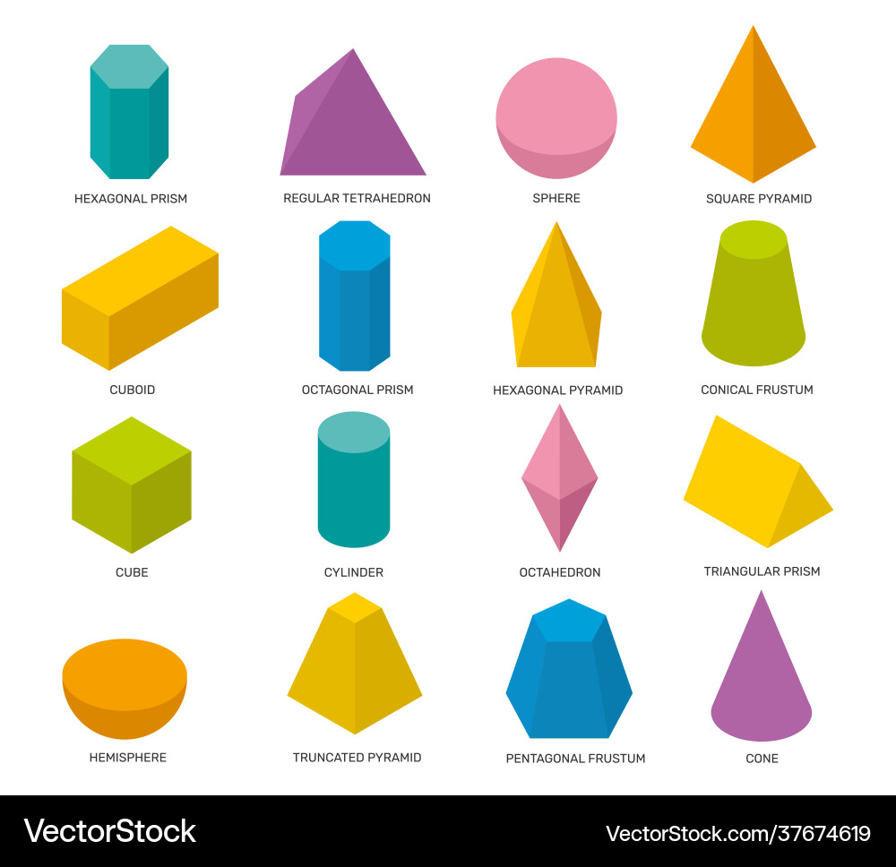 Simple isometric shapes multicolor isolated Vector Image