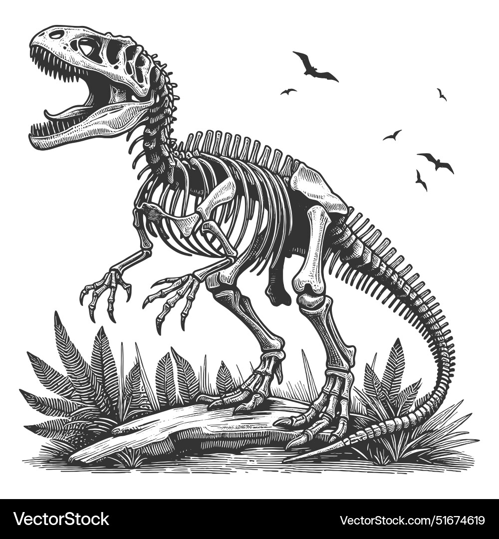 Vintage dinosaur skeleton engraving Royalty Free Vector