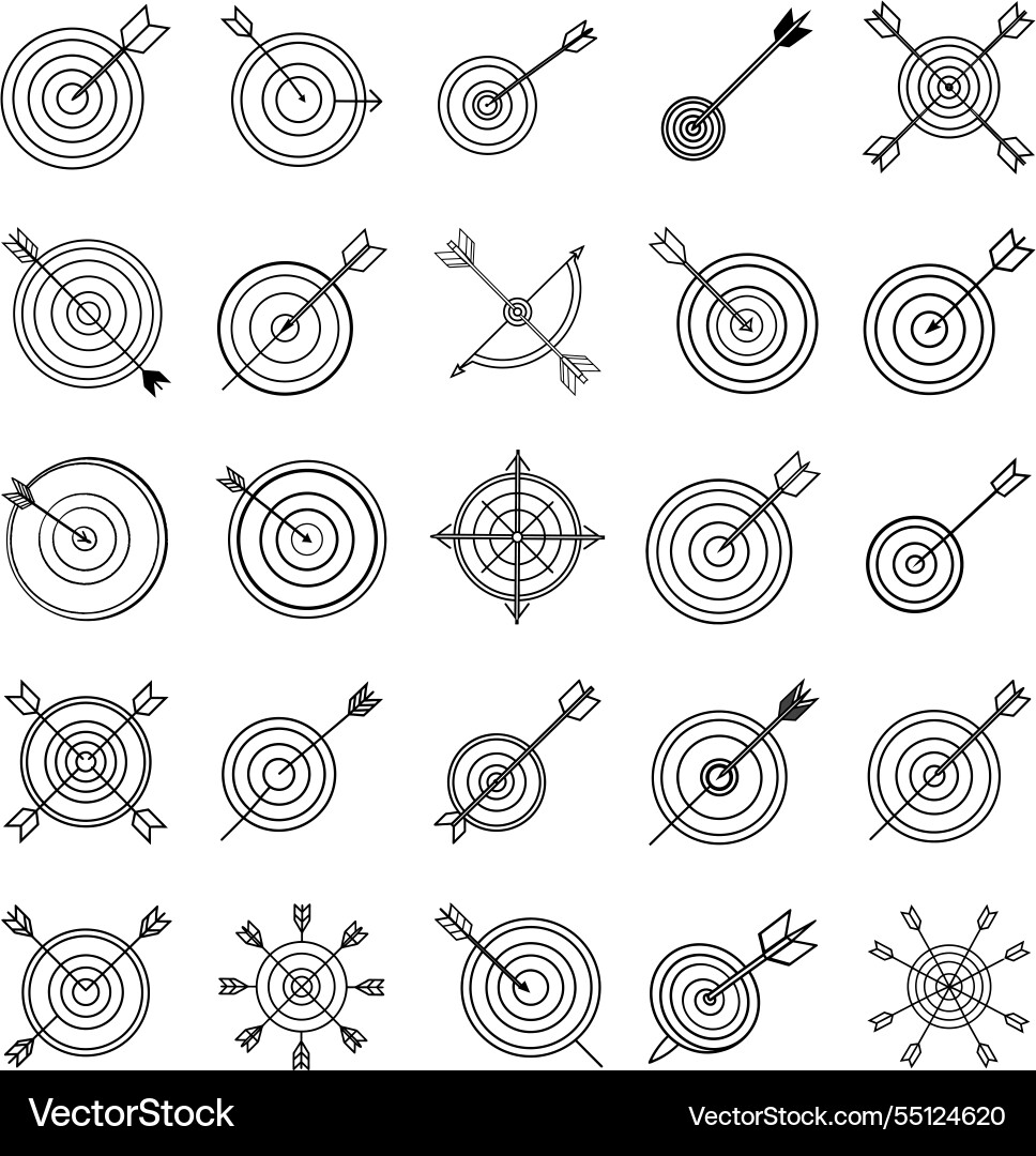 Archery target icons arrows accuracy aim bullse Vector Image