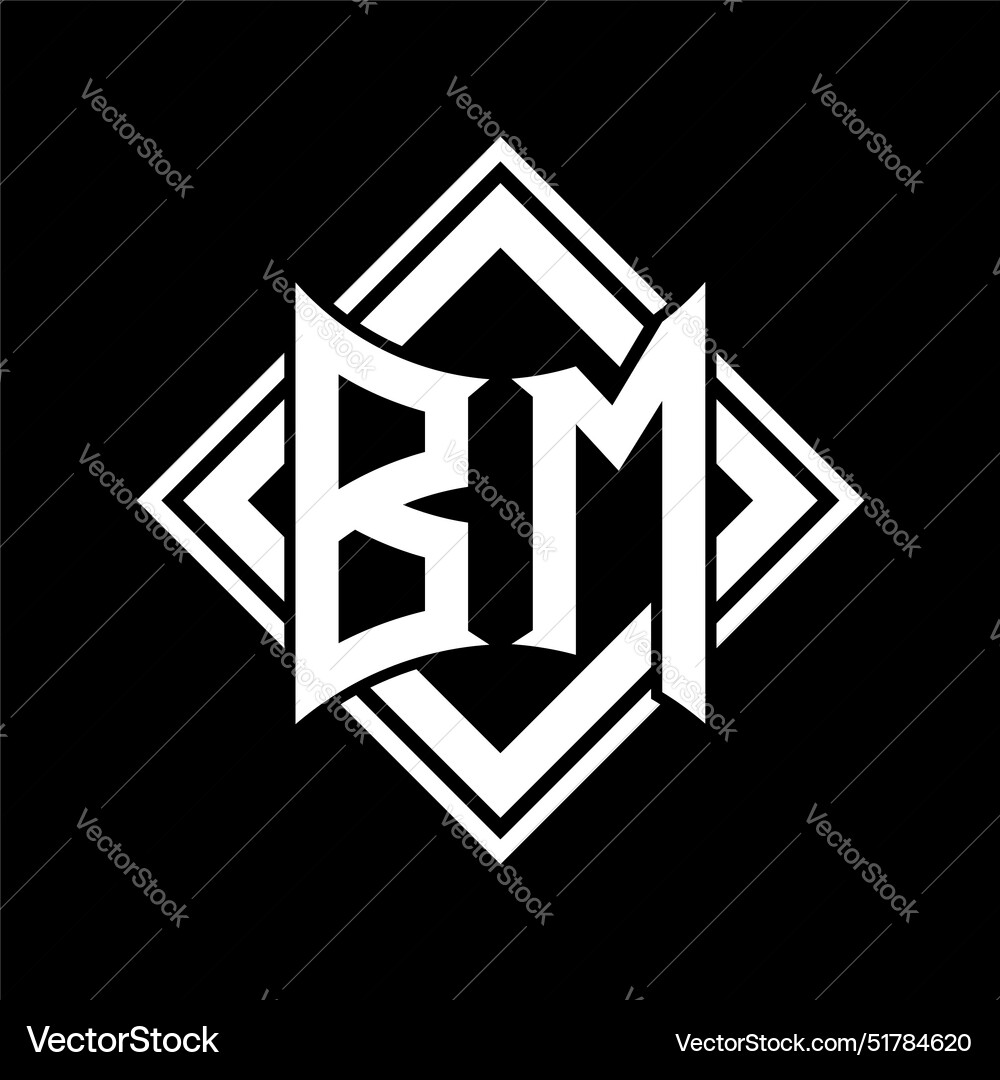Bm letter logo abstract shield shape with square Vector Image