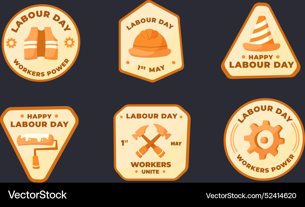 Hand drawn labour day badge collection Royalty Free Vector