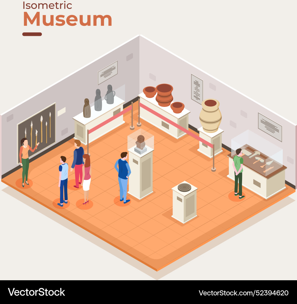 Isometric museum interior concept Royalty Free Vector Image