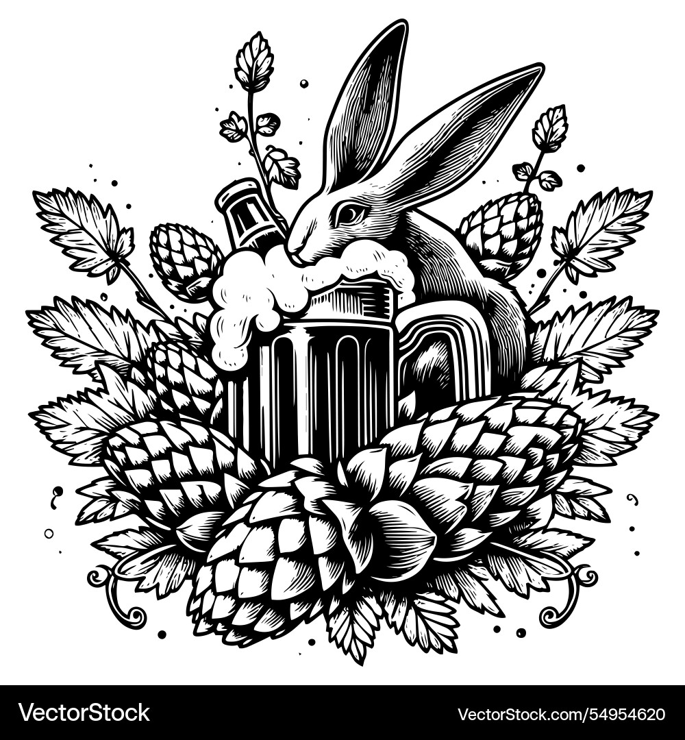 Rabbit with beer mug and hops Royalty Free Vector Image