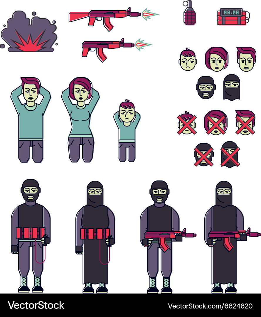 Terrorist Attack Icon Set Royalty Free Vector Image