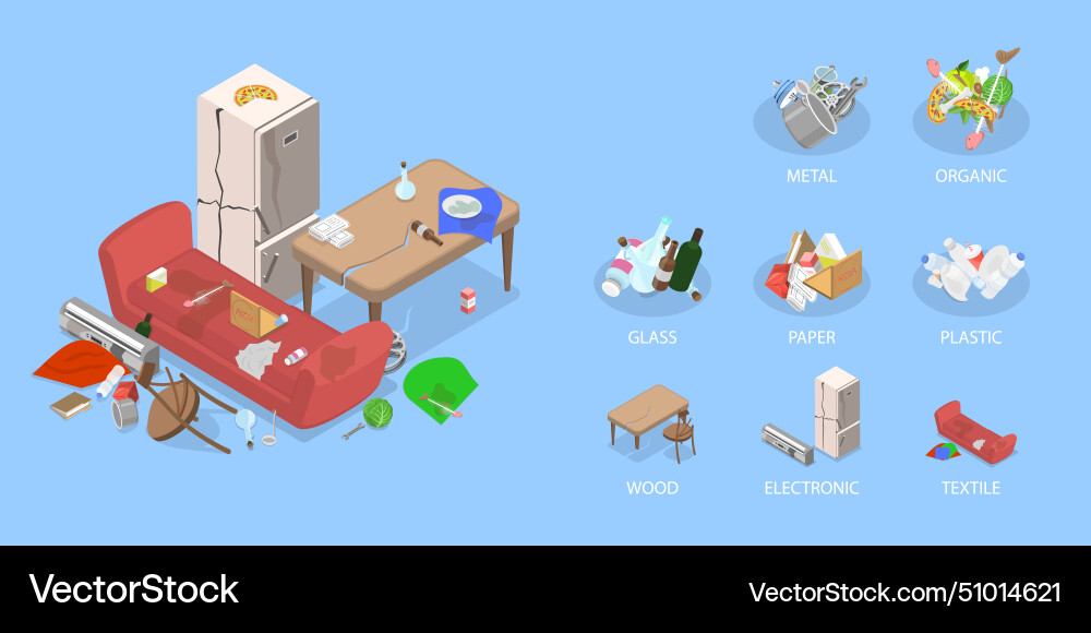 3d isometric flat of garbage Royalty Free Vector Image