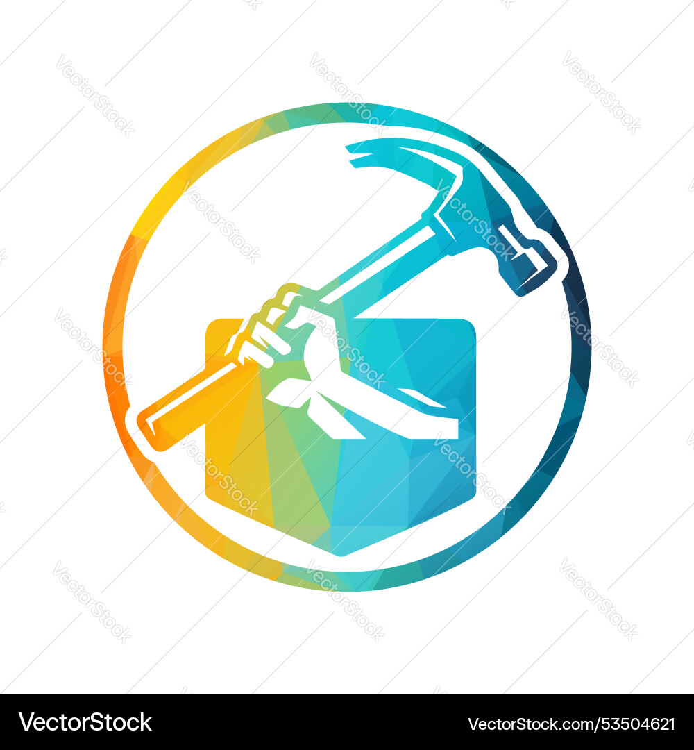 Colorful geometric hammer logo design Royalty Free Vector