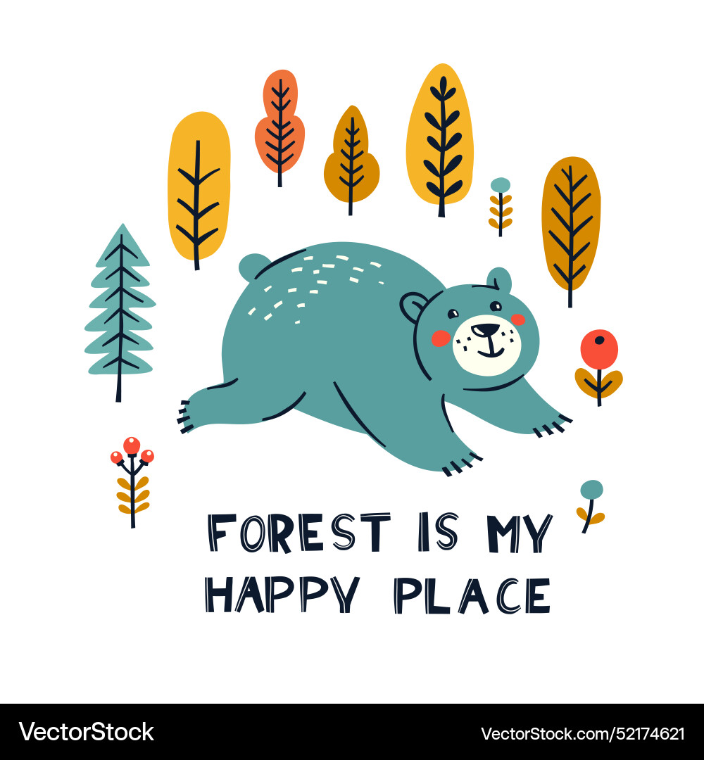 Cute bear exploring in the forest - is my Vector Image