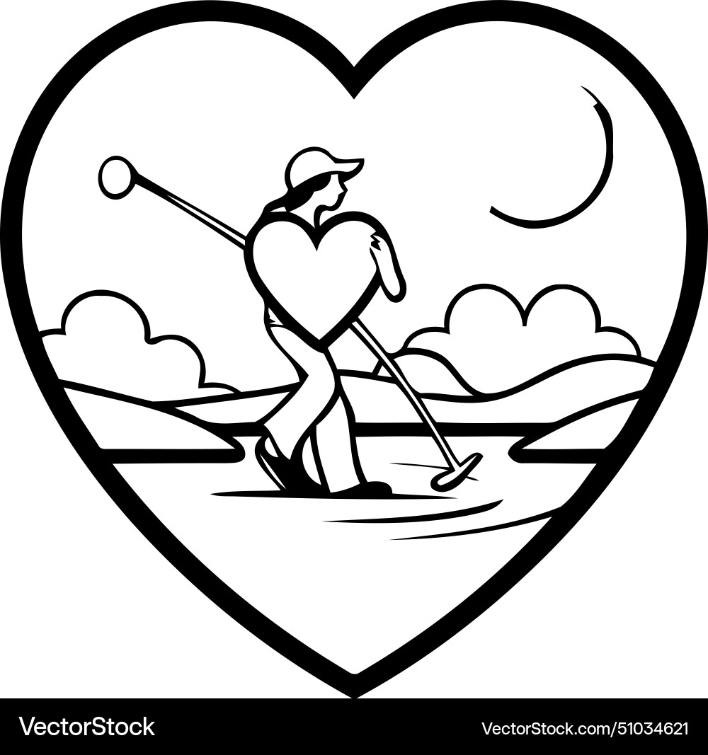 Golf player in the shape of a heart Royalty Free Vector