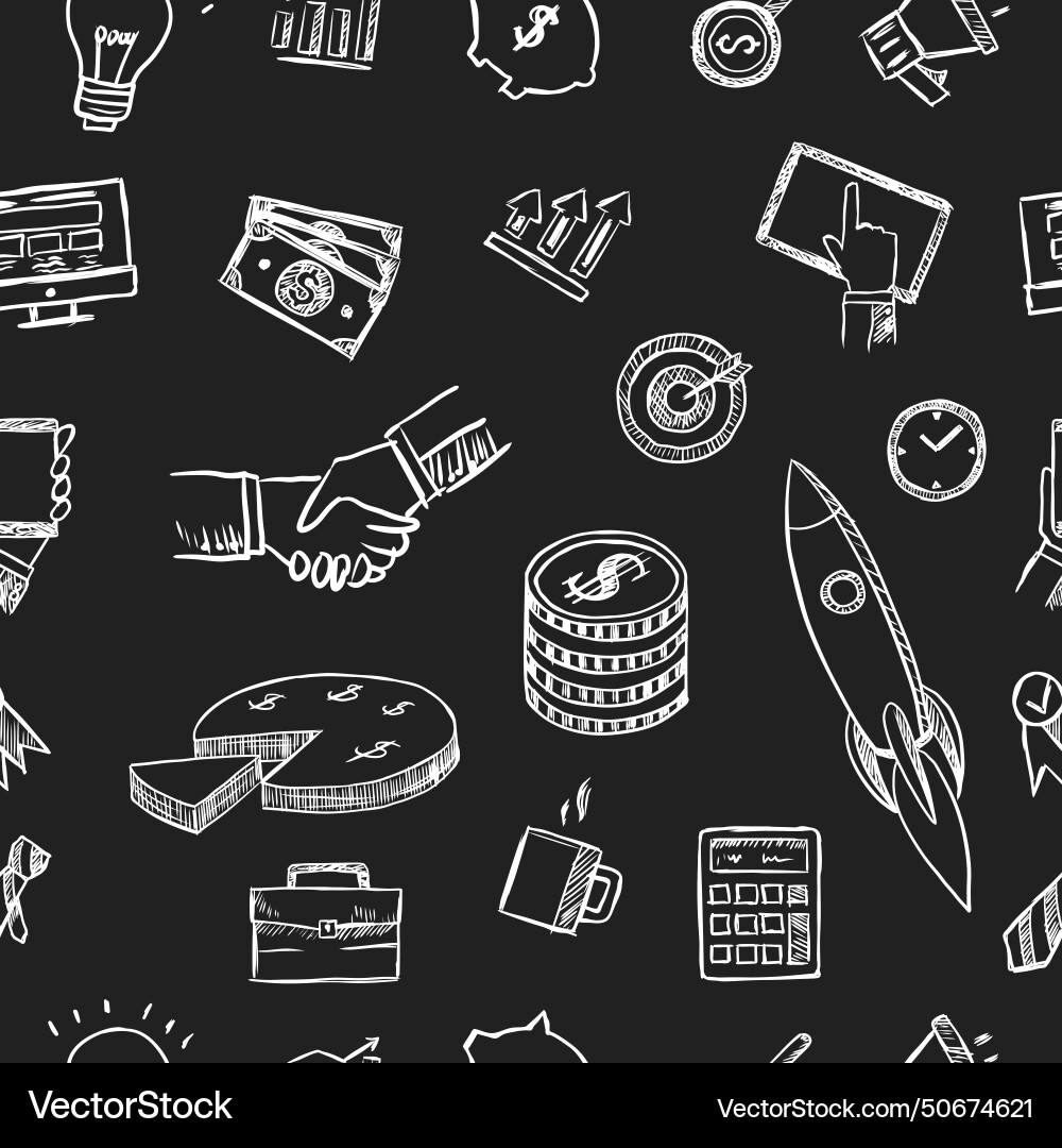 Hand drawn business icon elements seamless Vector Image