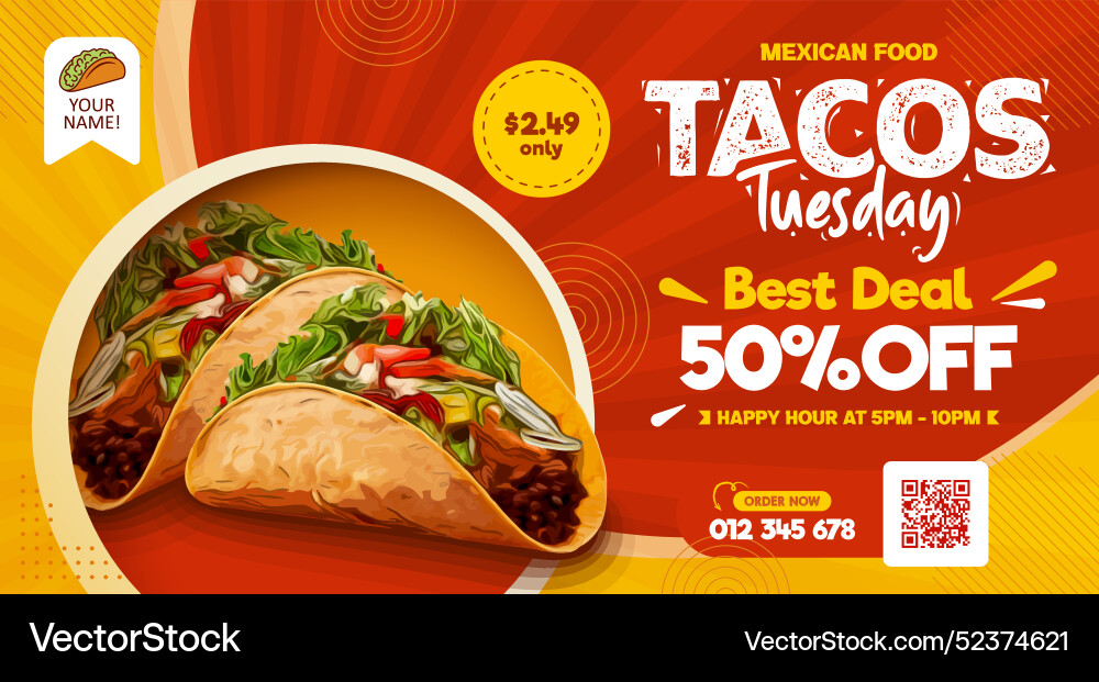Mexican food tacos design template Royalty Free Vector Image