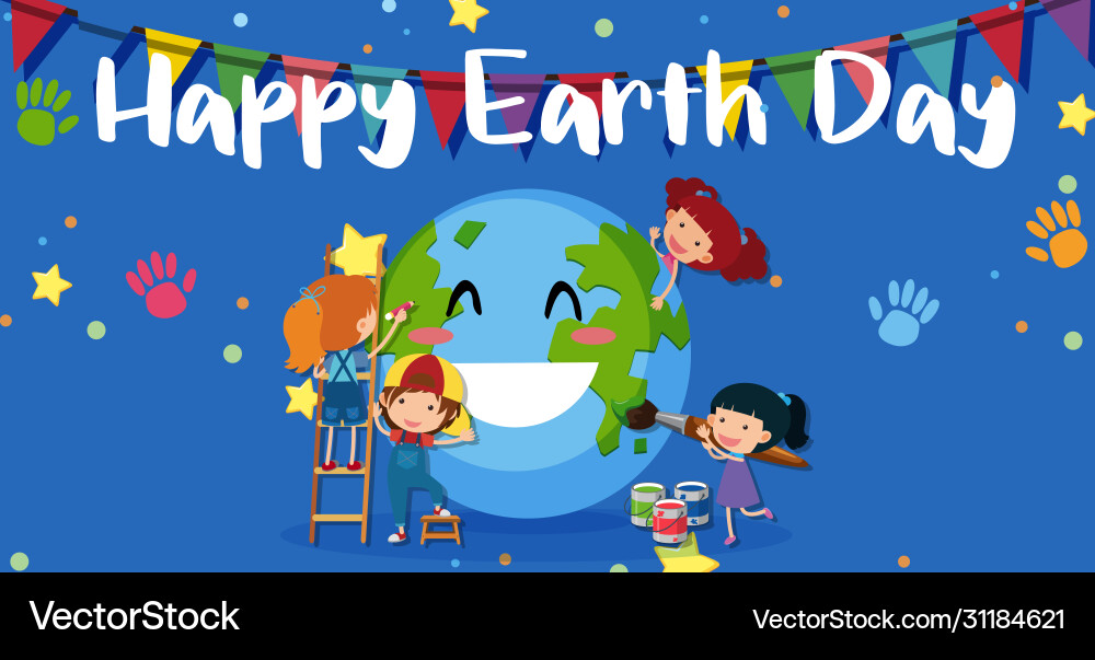 Poster design for happy earth day with kids Vector Image