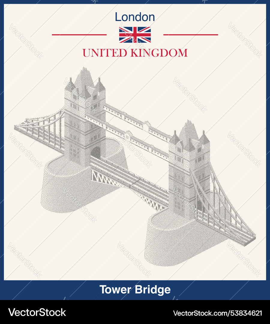 Tower bridge isometric made with stipple texture Vector Image