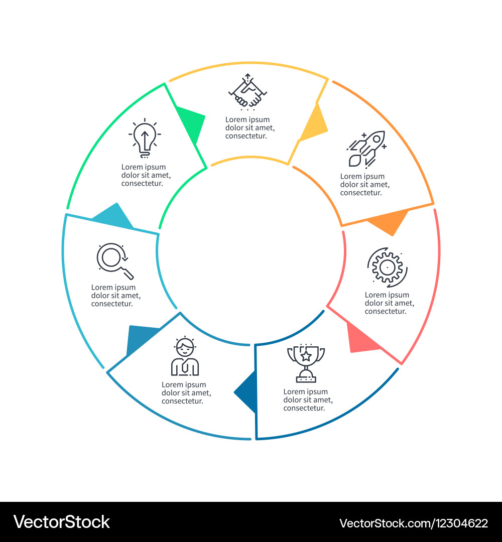 Circular chart diagram with 7 steps options Vector Image