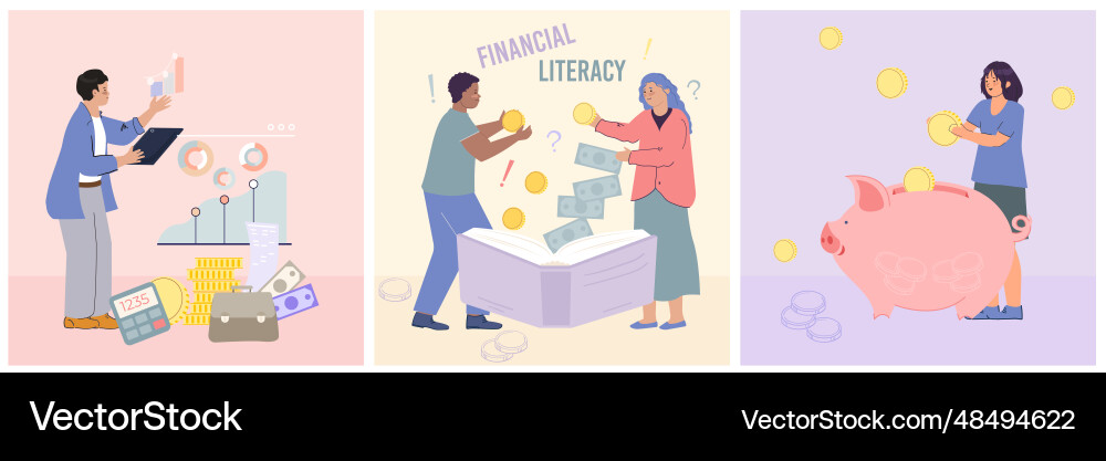 Financial literacy set Royalty Free Vector Image