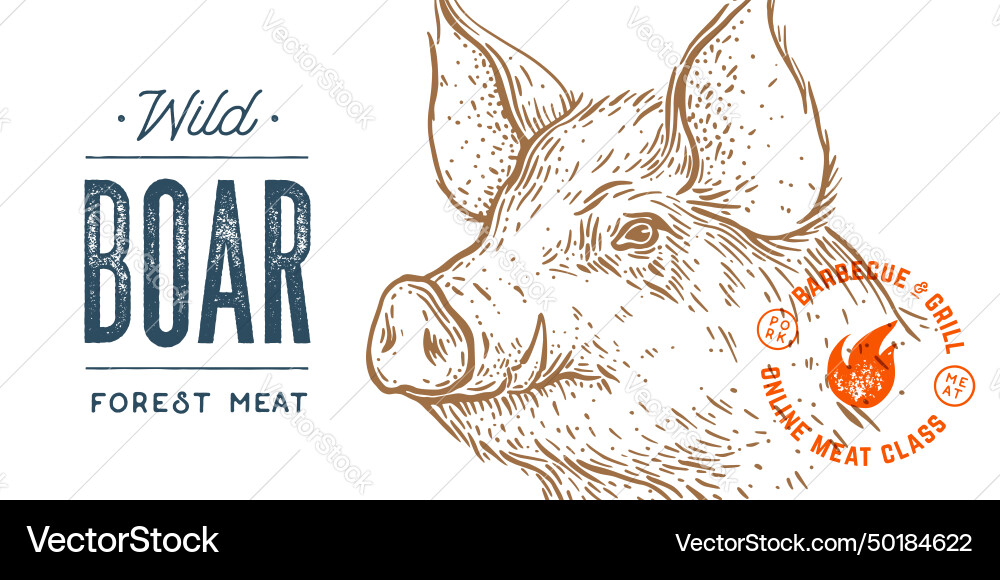 Pork pig hog head meat tag label Royalty Free Vector Image