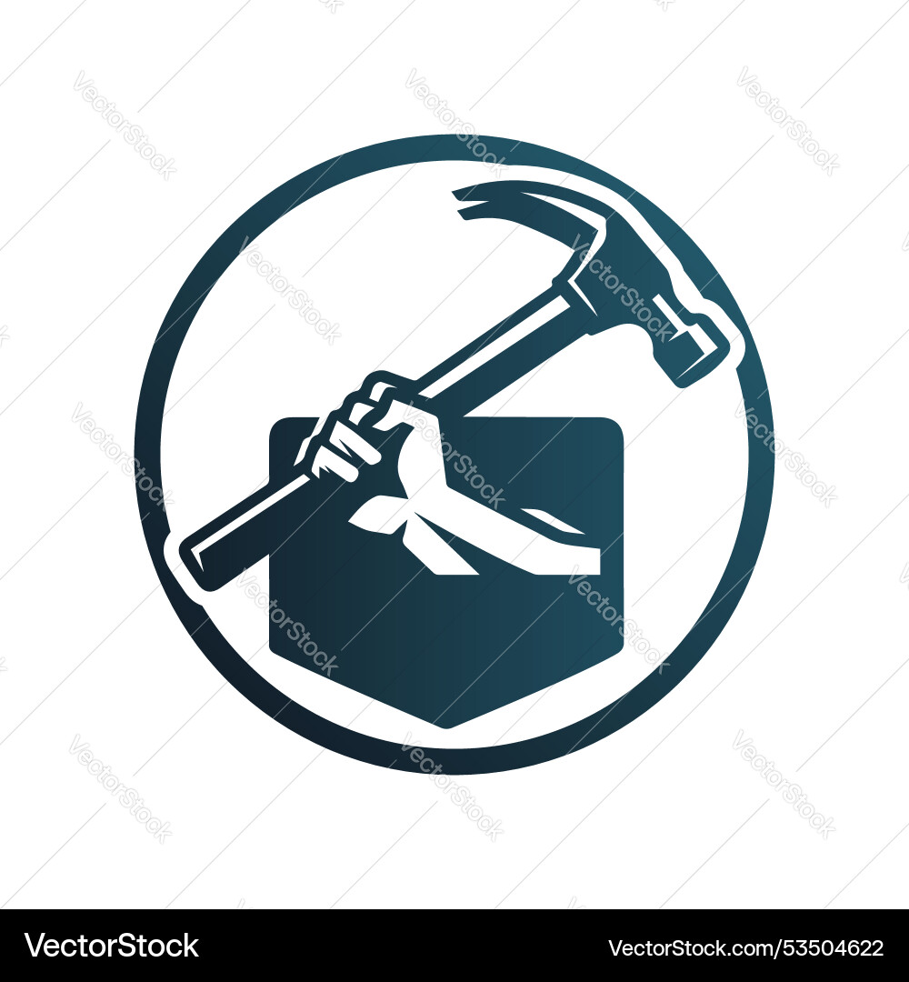 Strong arm holding hammer logo icon design Vector Image