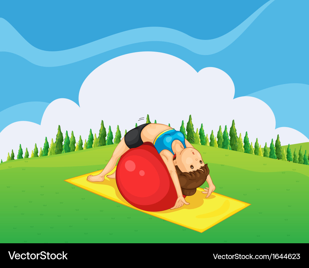 A young girl exercising with bouncing ball Vector Image