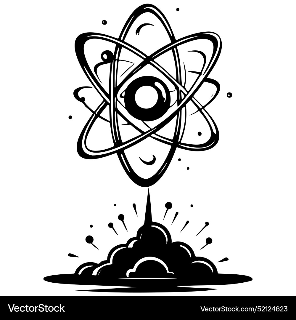Atomic drawing realistic outline line transparent Vector Image