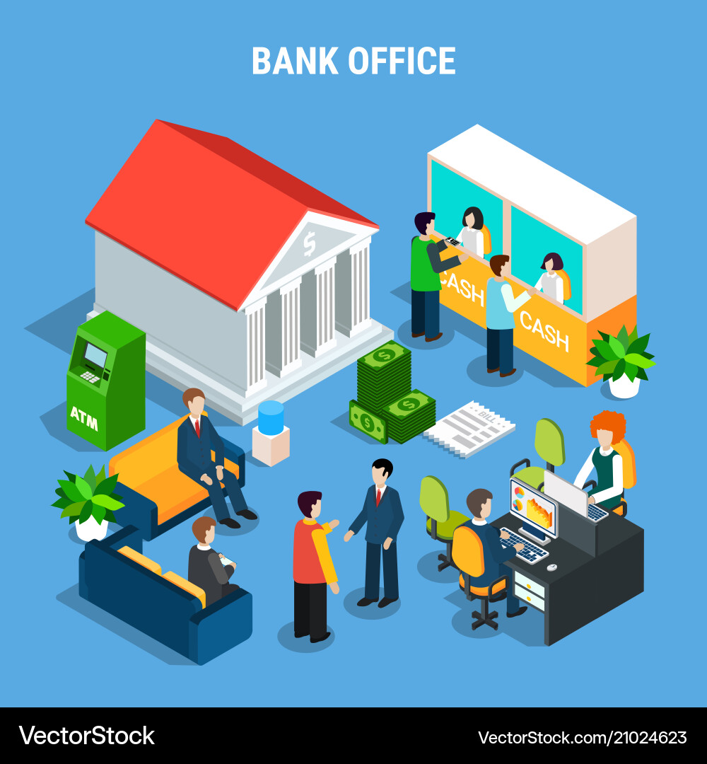 Banking office isometric composition Royalty Free Vector