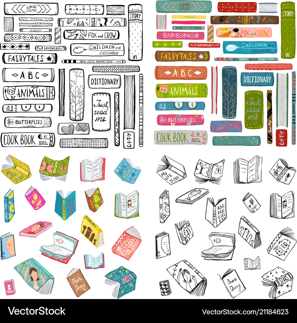 Books library reading objects collection Vector Image
