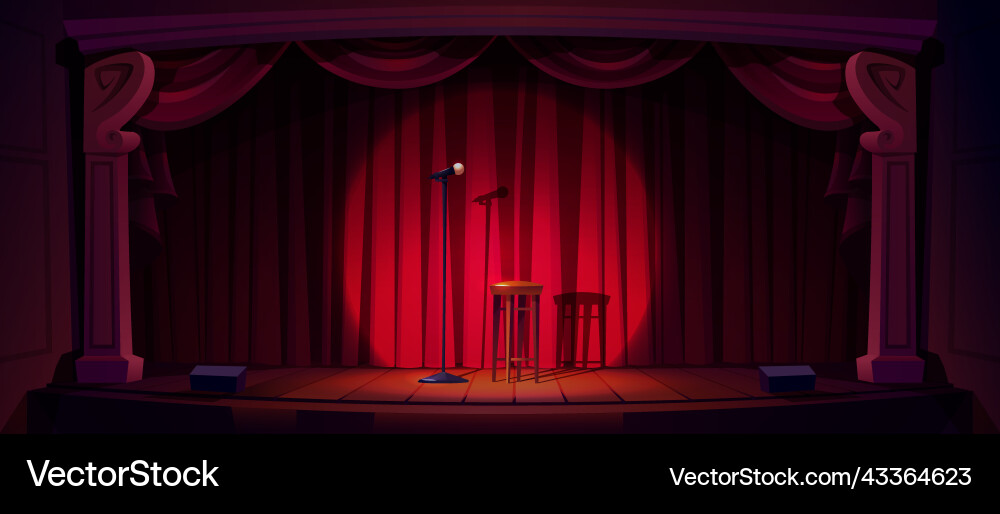 Comedy show stage with microphone and stool Vector Image